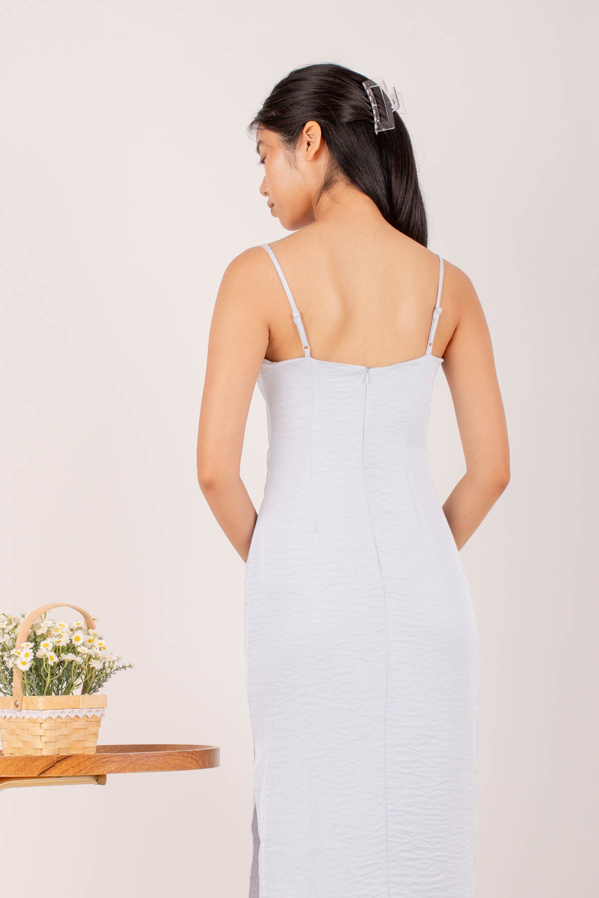 Maggie Side Ruched Midi Dress in White