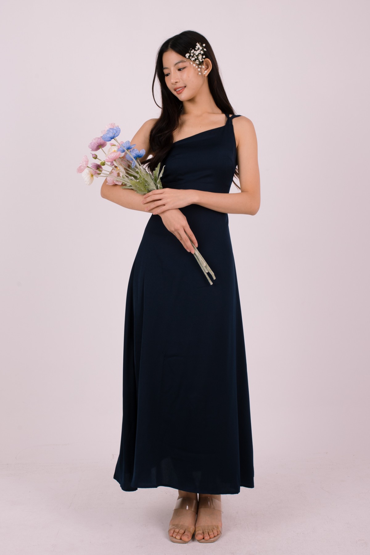BACKORDERS: Labella Self-Tie Backless Dress in Navy