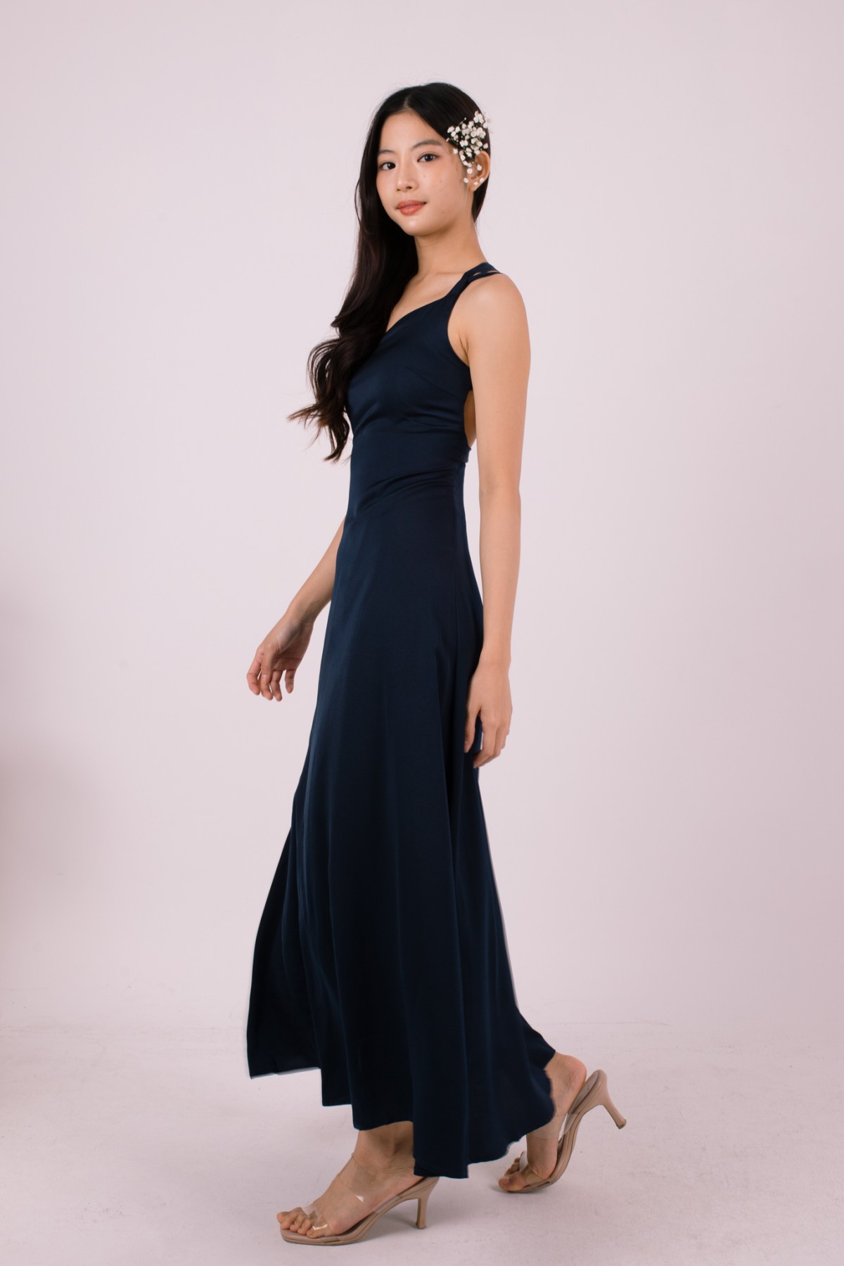 BACKORDERS: Labella Self-Tie Backless Dress in Navy