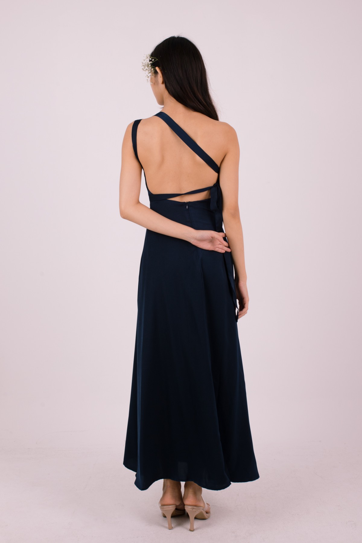 BACKORDERS: Labella Self-Tie Backless Dress in Navy