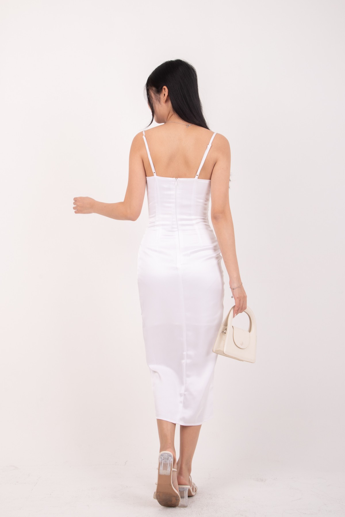 Corine Cowl Neck Front Slit Dress in White