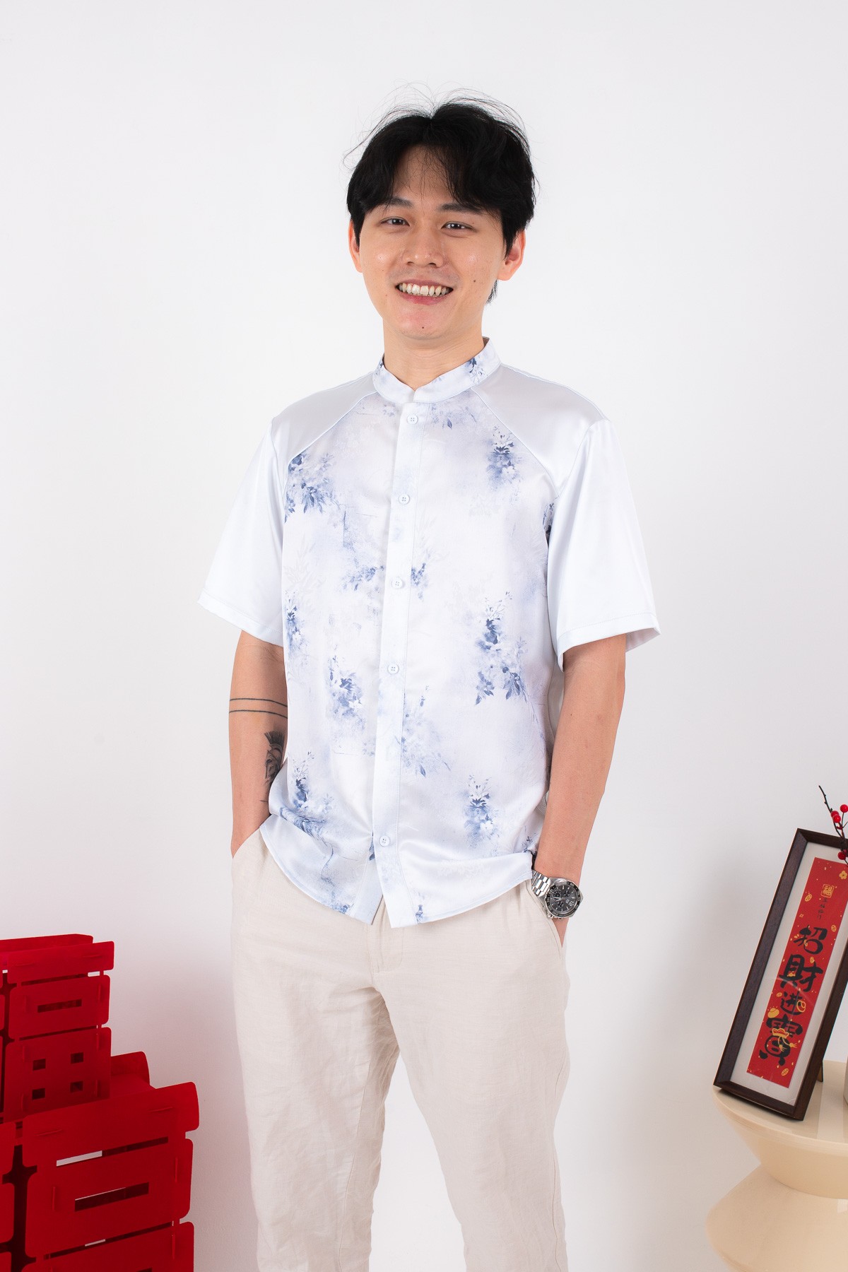 Aura Men Button Up Shirt in Blue