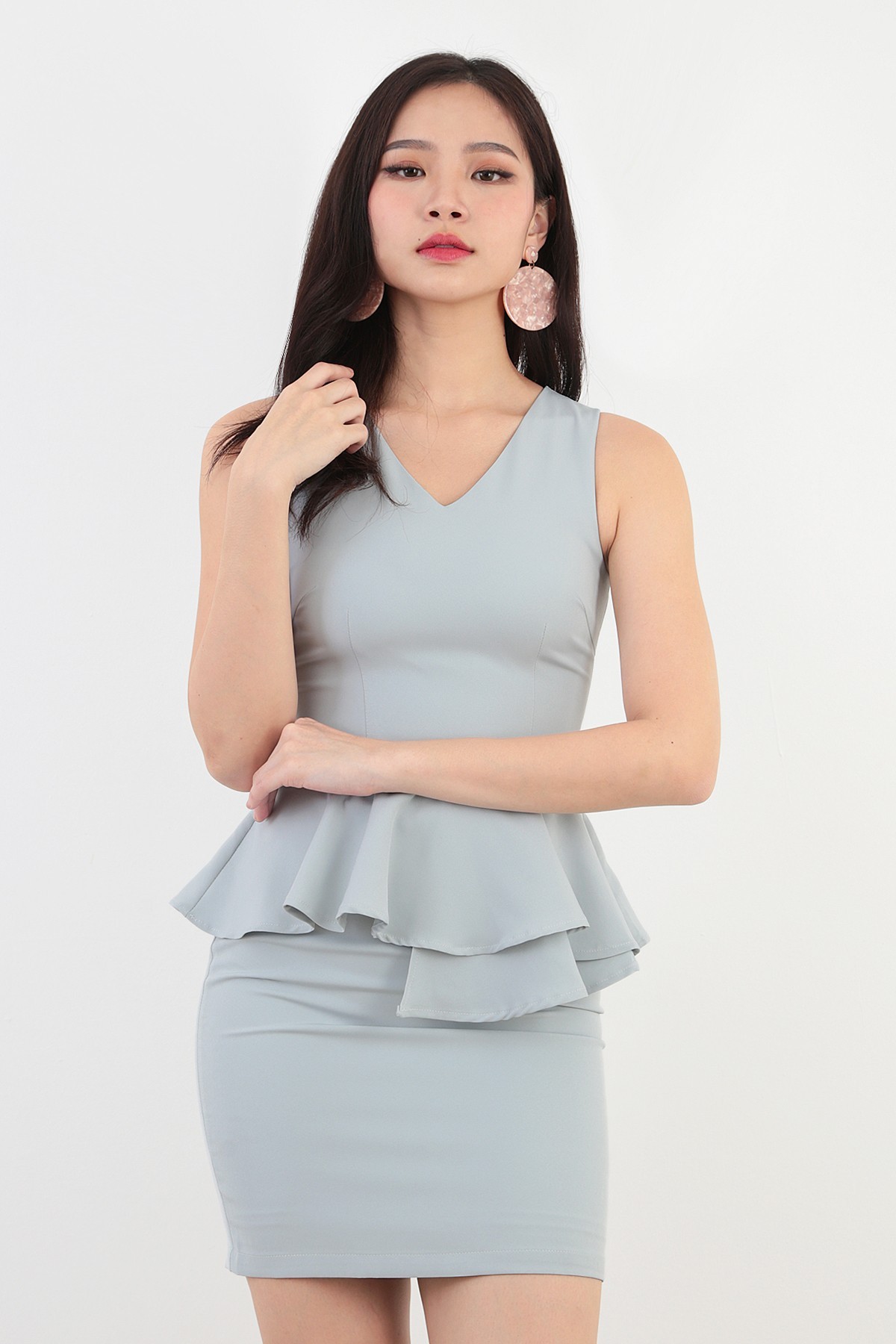 Raena Peplum Dress in Grey