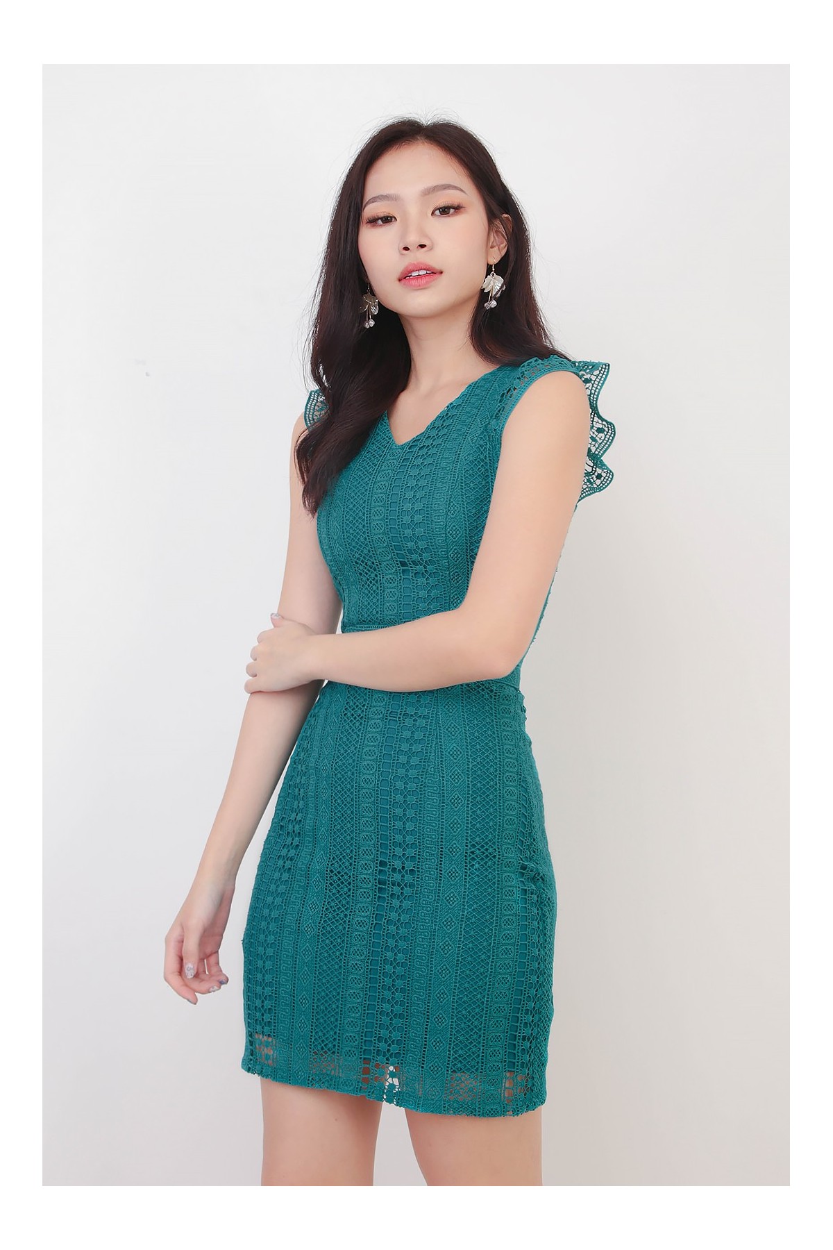 Raine Crochet Dress in Teal
