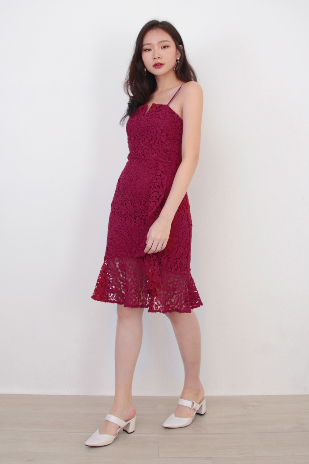 Trinity Lace Dress in Wine Red