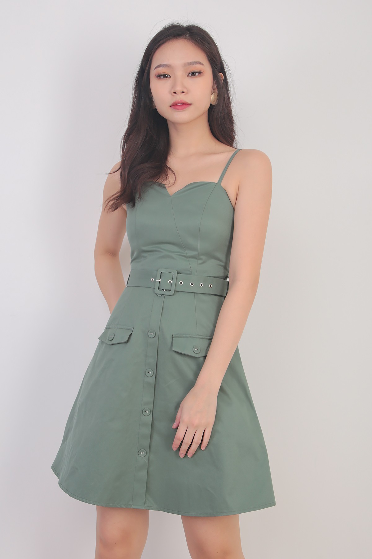 Cosette Belted Dress in Jade