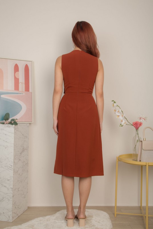 Carissa Pleated Workdress in Burnt Orange
