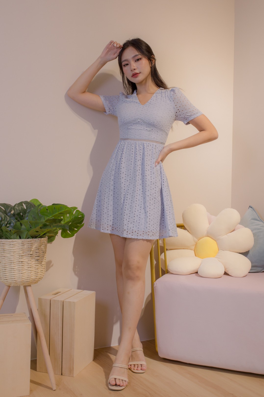 Ferya Eyelet Dress in Blue - MGP