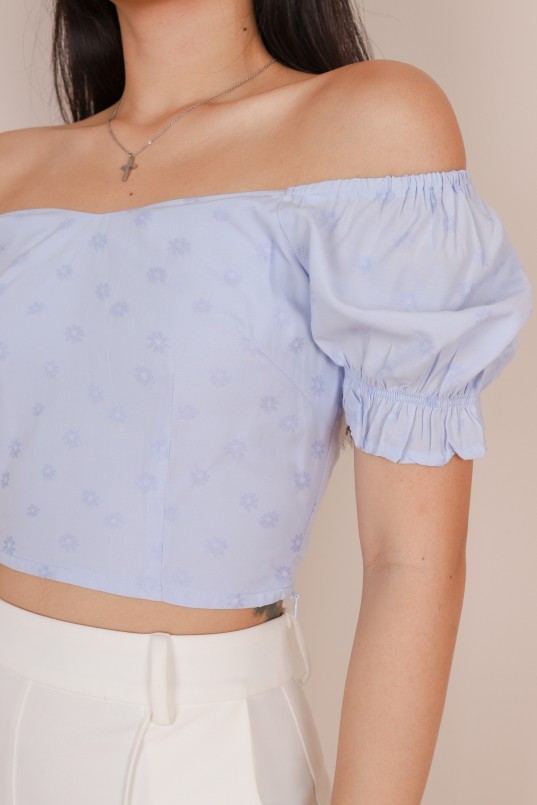 Sebelle Embossed Top in Blue