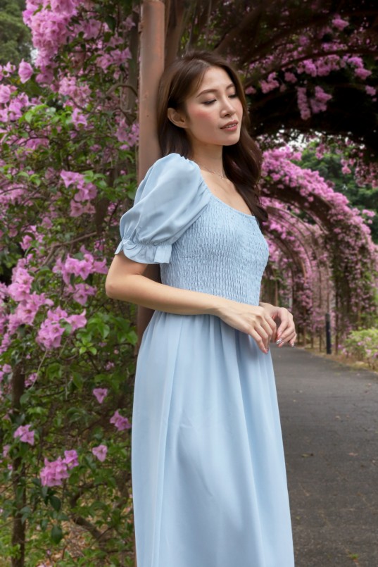 Jecia Smocked Midi in Blue