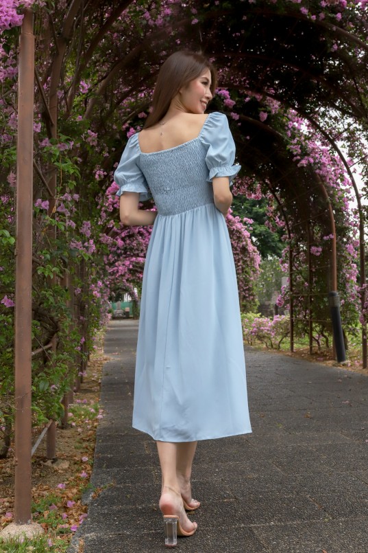 Jecia Smocked Midi in Blue