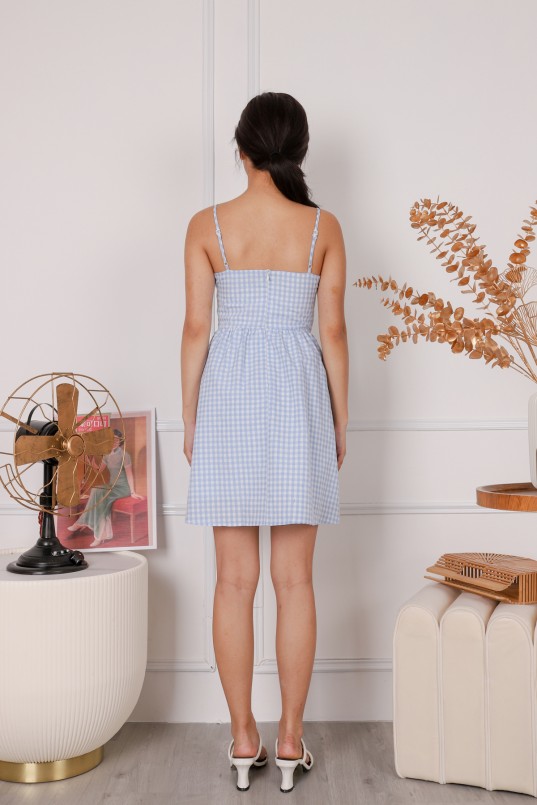 Nahru Gingham Dress in Blue