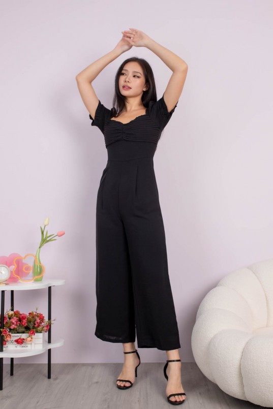 Alanie Pleats Sweetheart Jumpsuit in Black