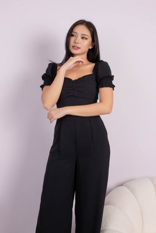 Alanie Pleats Sweetheart Jumpsuit in Black