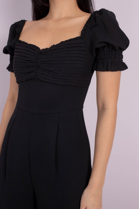 Alanie Pleats Sweetheart Jumpsuit in Black