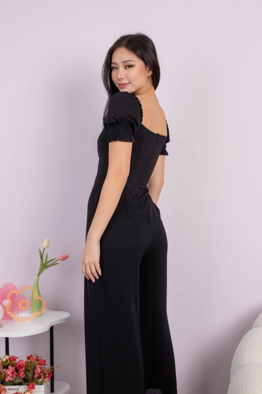 Alanie Pleats Sweetheart Jumpsuit in Black
