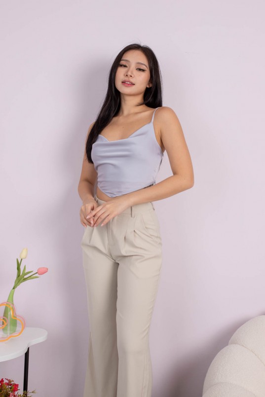 Naemi Satin Cowl Top in Blue