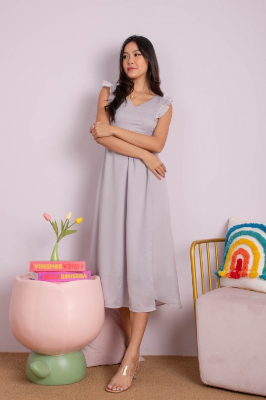 Shalia Ruffle Wrap Dress in Smoke