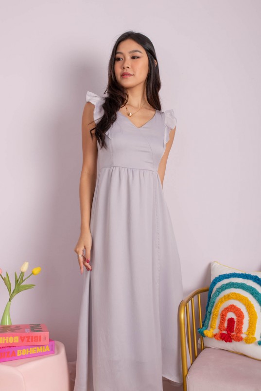 Shalia Ruffle Wrap Dress in Smoke