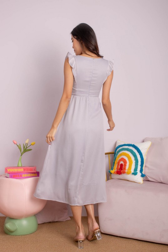 Shalia Ruffle Wrap Dress in Smoke