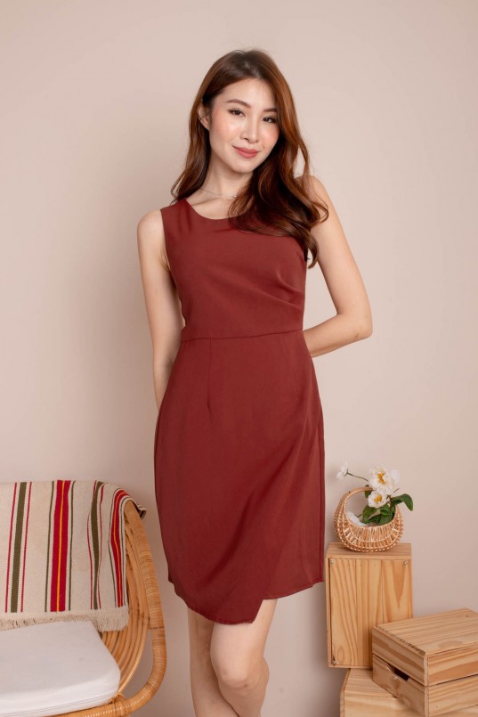 Jodell Overlap Dress in Brick