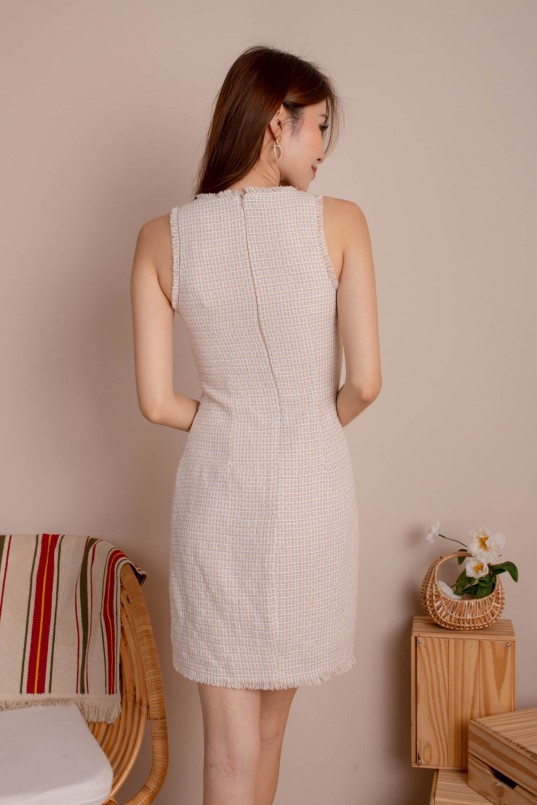 Fernise Tweed Dress in Apricot