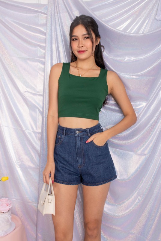 Nathan Square-Neck Basic Top in Emerald