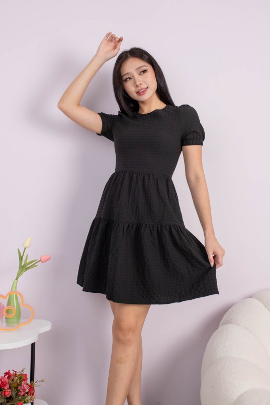 RESTOCK: Tyrene Tiered Dress in Black