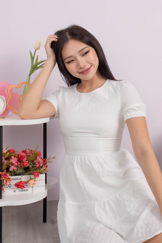 RESTOCK: Tyrene Tiered Dress in White
