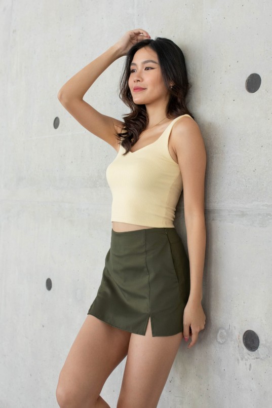 Cosmo Double Slit Skort in Olive