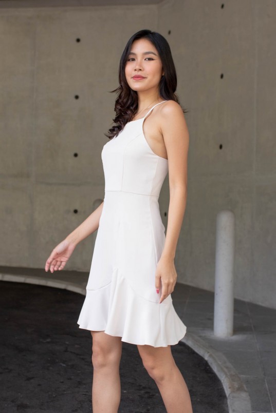 Shyone Asymmetrical Flutter Dress in Ivory