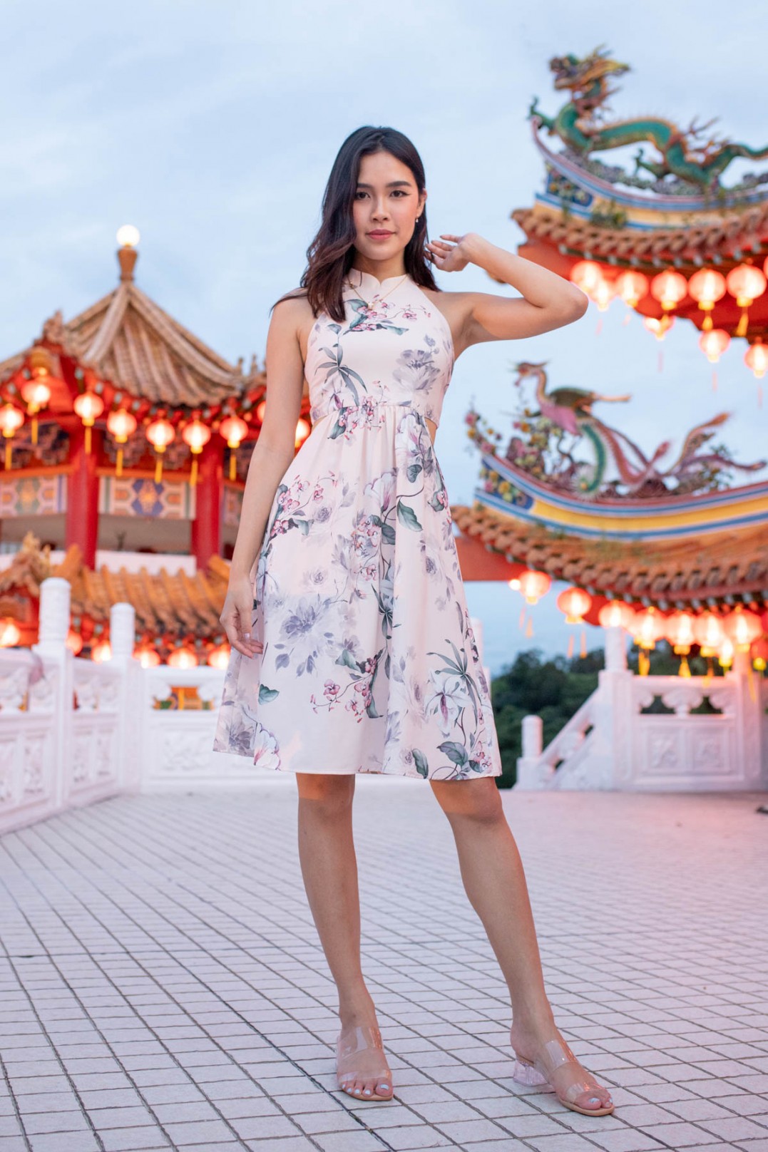 Aveva Floral Cut-Out Dress in Pink - MGP
