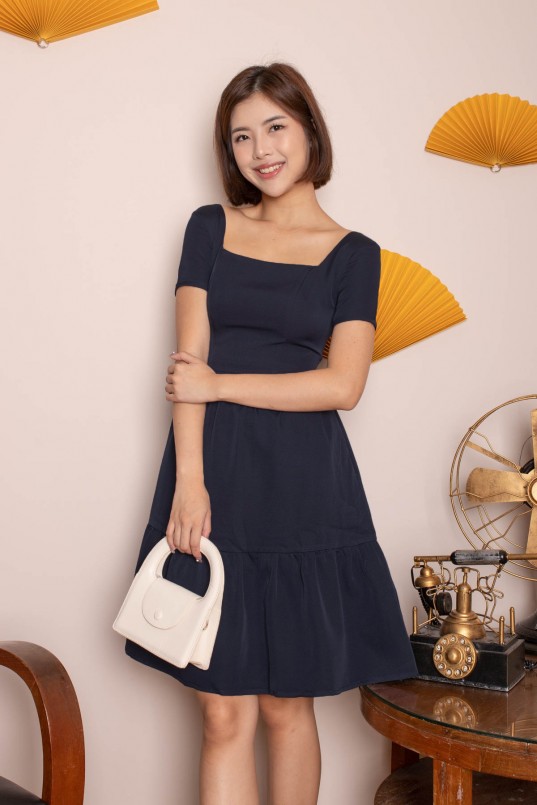 Brigetta Tiered Dress in Navy