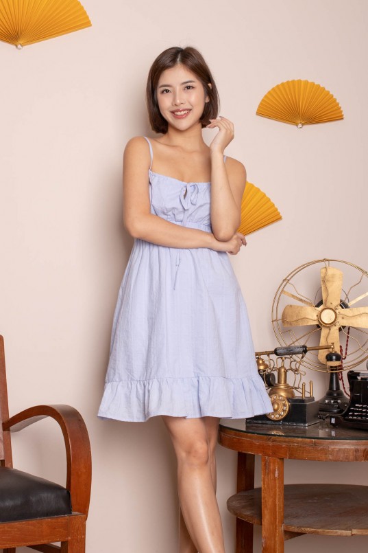Rolea Ruffle Ruched Dress in Blue