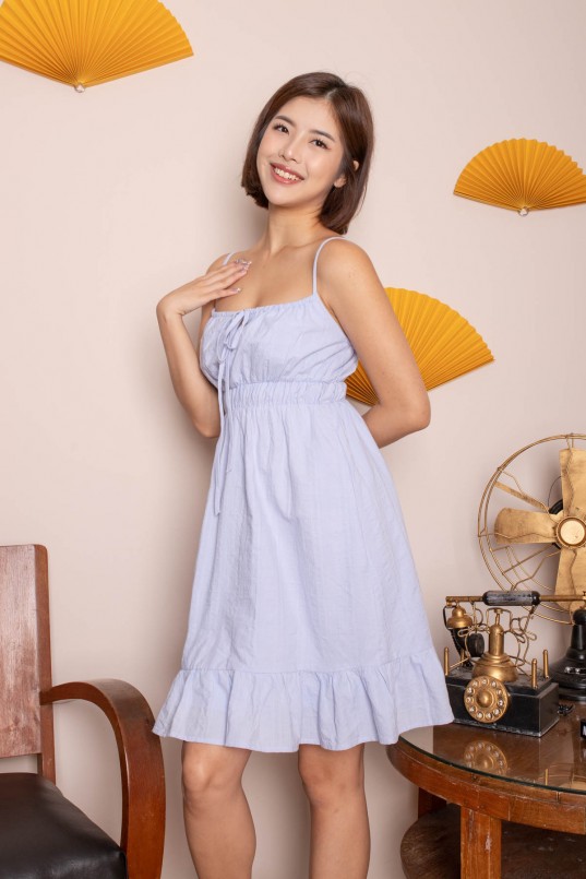 Rolea Ruffle Ruched Dress in Blue