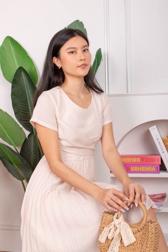 Sherya Pleated Wrap Dress in Cream