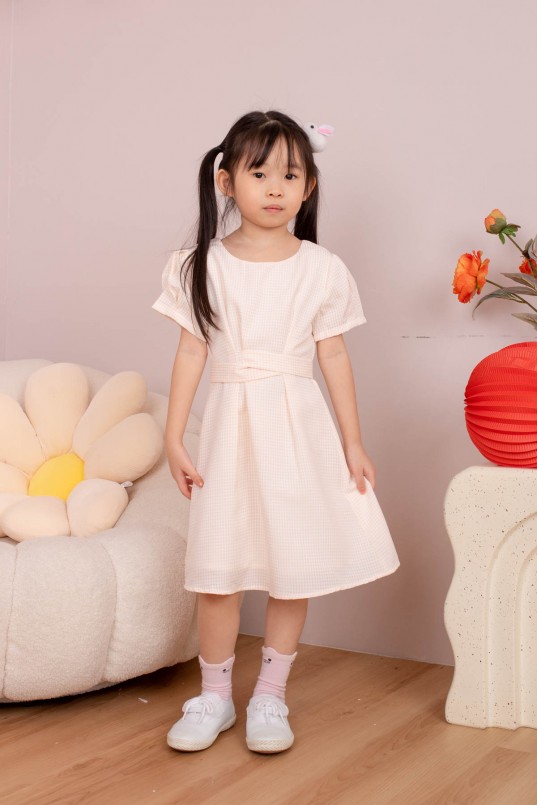 RESTOCK: Hanli Junior Gingham Dress in Apricot