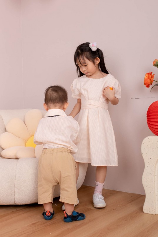 RESTOCK: Hanli Junior Gingham Dress in Apricot