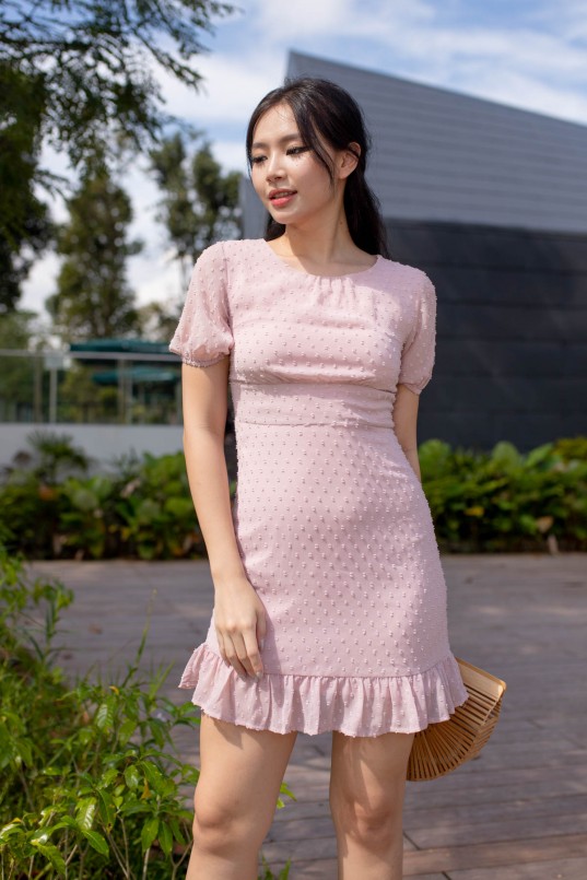 Derra Swiss Dot Dress in Blush