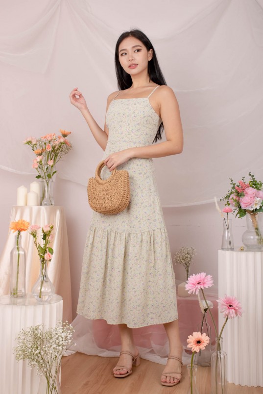 RESTOCK: Jeline Floral Drop Hem Dress in Sage