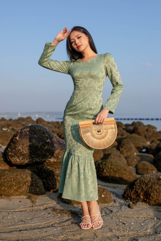 Samire Embossed Mermaid Maxi in Pistachio