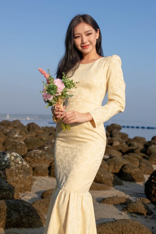 Samire Embossed Mermaid Maxi in Butter