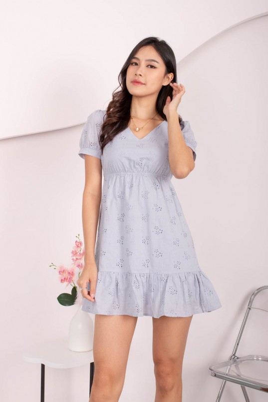 Violette Eyelet Dress in Blue