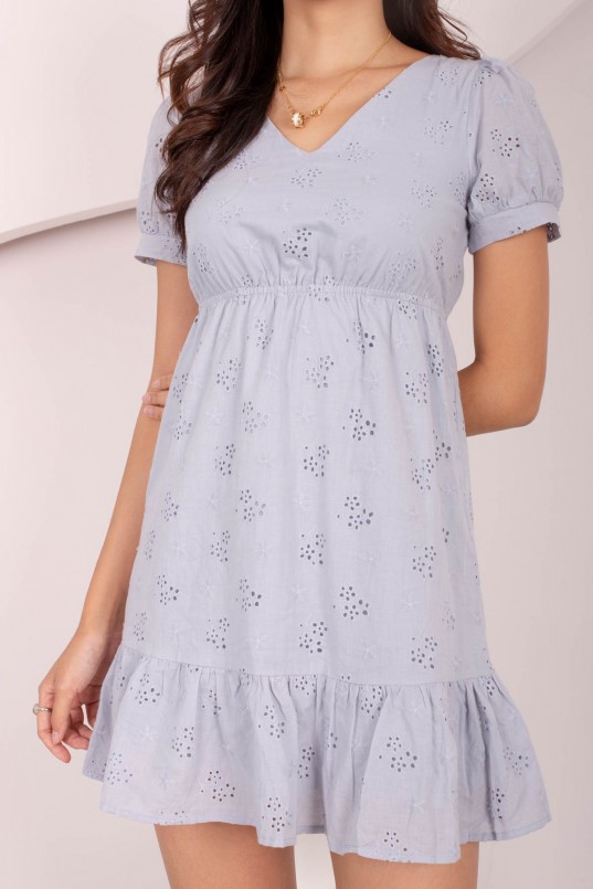 Violette Eyelet Dress in Blue