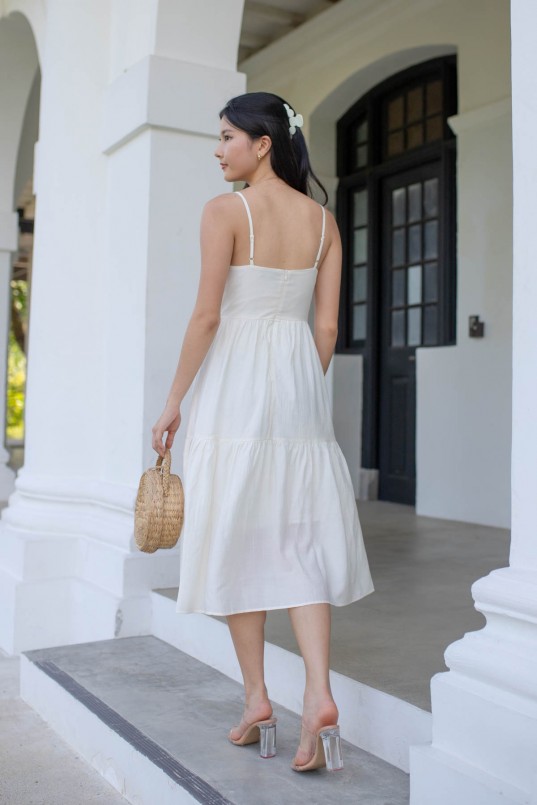 Noralyn Ruched Tiered Dress in Ivory