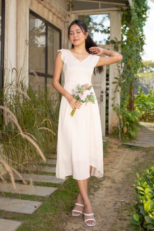 RESTOCK: Shalia Ruffle Wrap Dress in Champagne