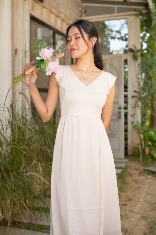 RESTOCK: Shalia Ruffle Wrap Dress in Champagne