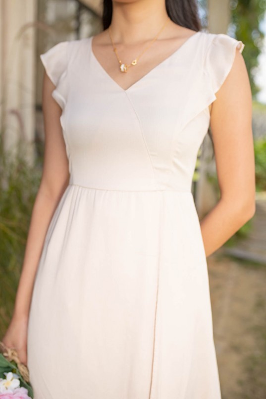 RESTOCK: Shalia Ruffle Wrap Dress in Champagne