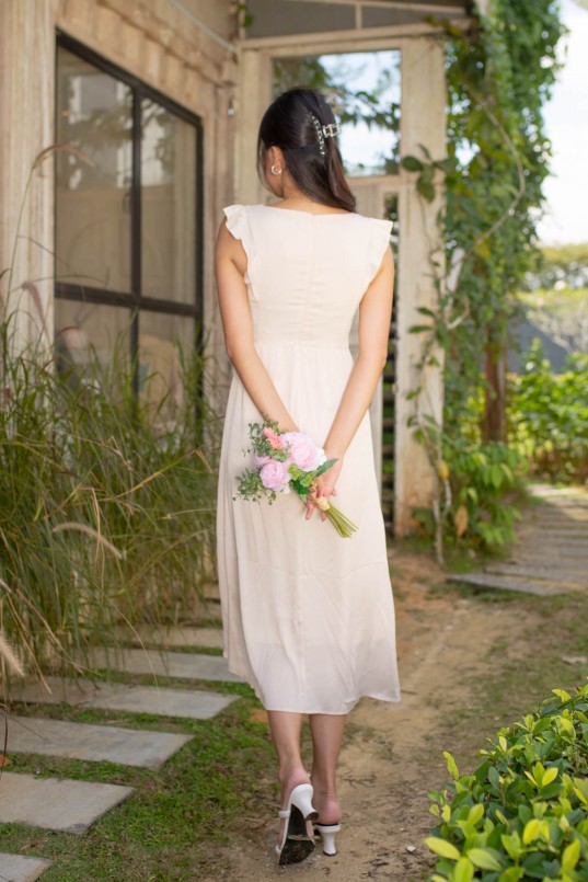 RESTOCK: Shalia Ruffle Wrap Dress in Champagne