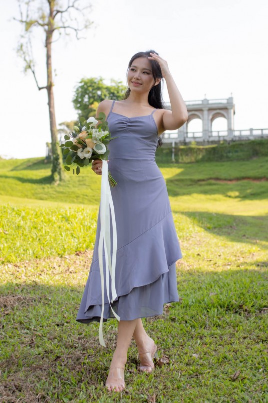 RESTOCK: Wyna Asymmetric Midi Dress in Blue
